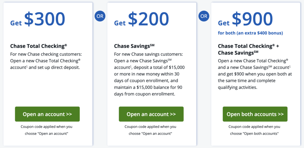 Chase $900 Checking and Savings Bonus Archive